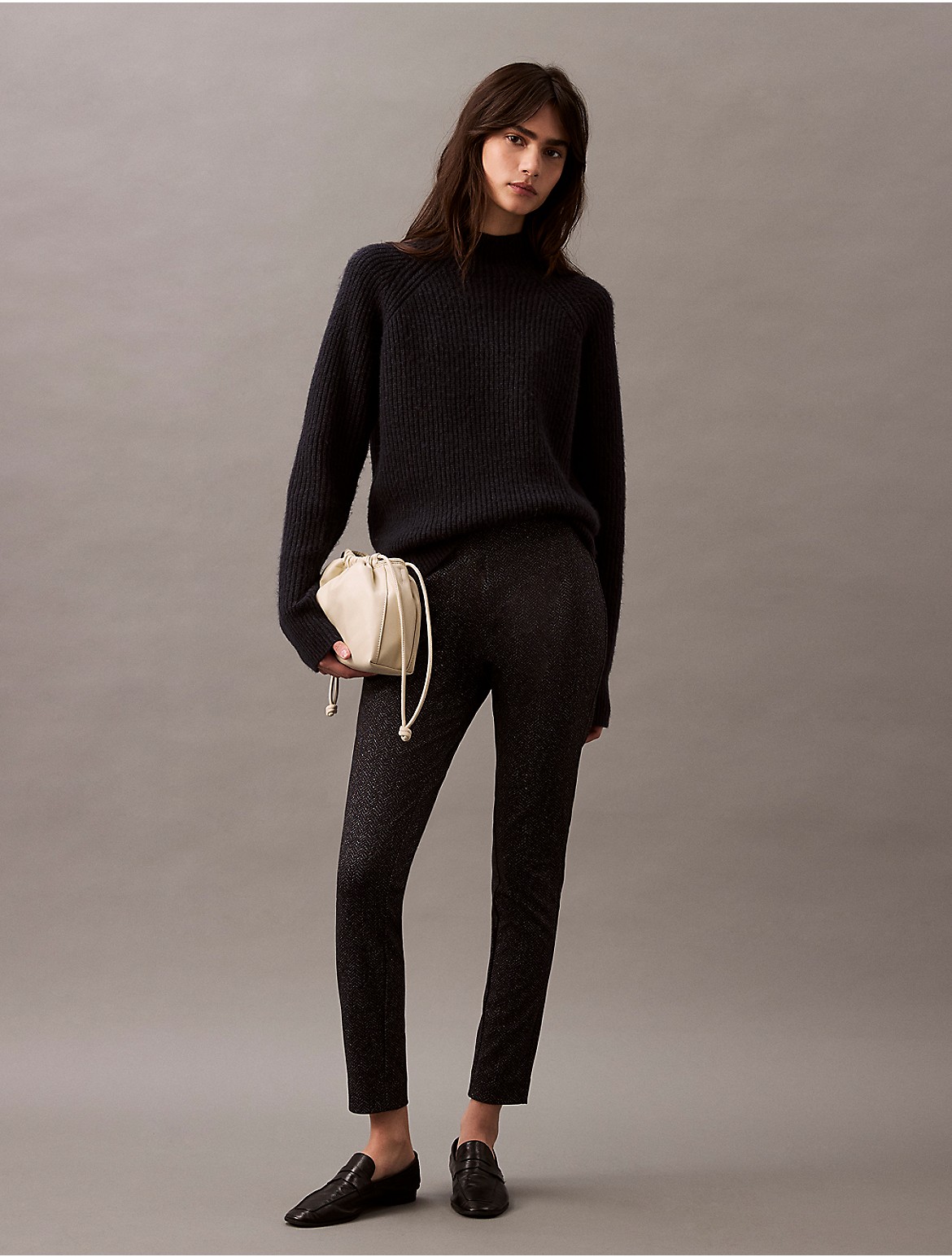 CALVIN KLEIN Ponte Herringbone Print Skinny Fit Trousers